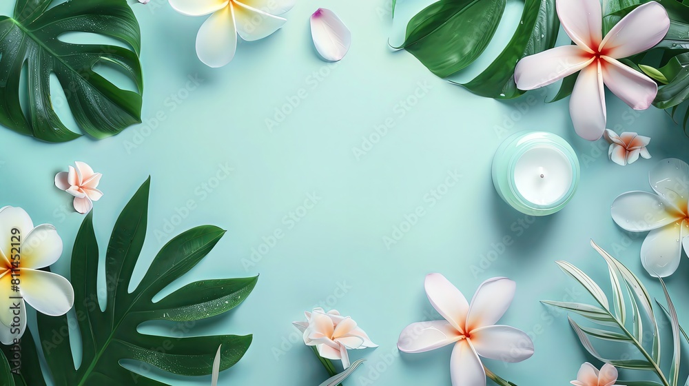 Tropical spa background with a pastel green and pink color palette ...