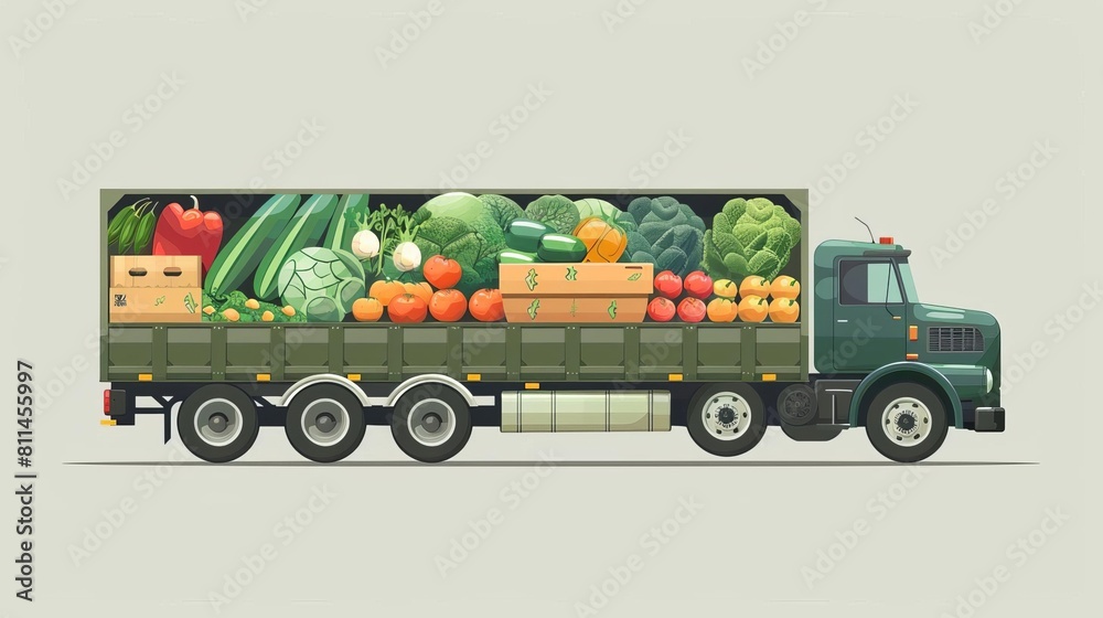 Vegetable transport truck flat design side view farm to market ...