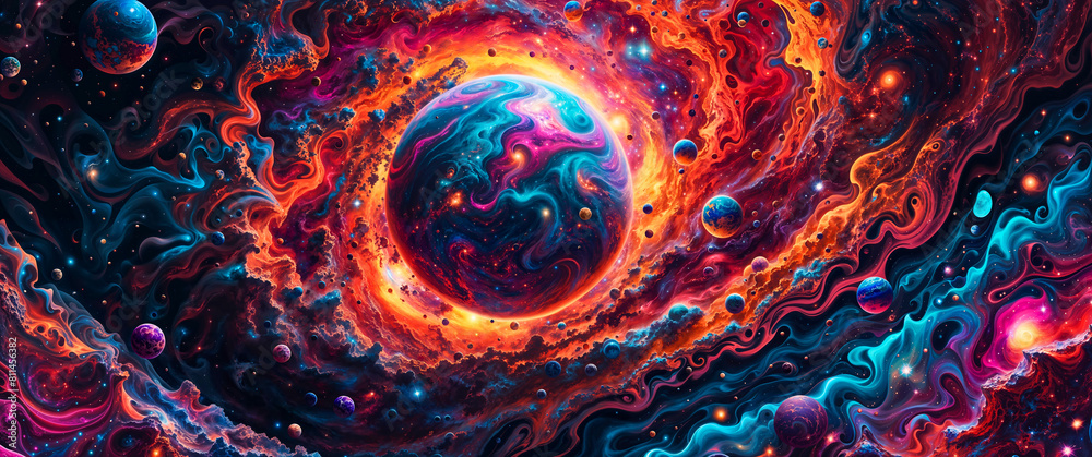 Colorful Cosmic Planet Banner Background Illustration. **Description ...