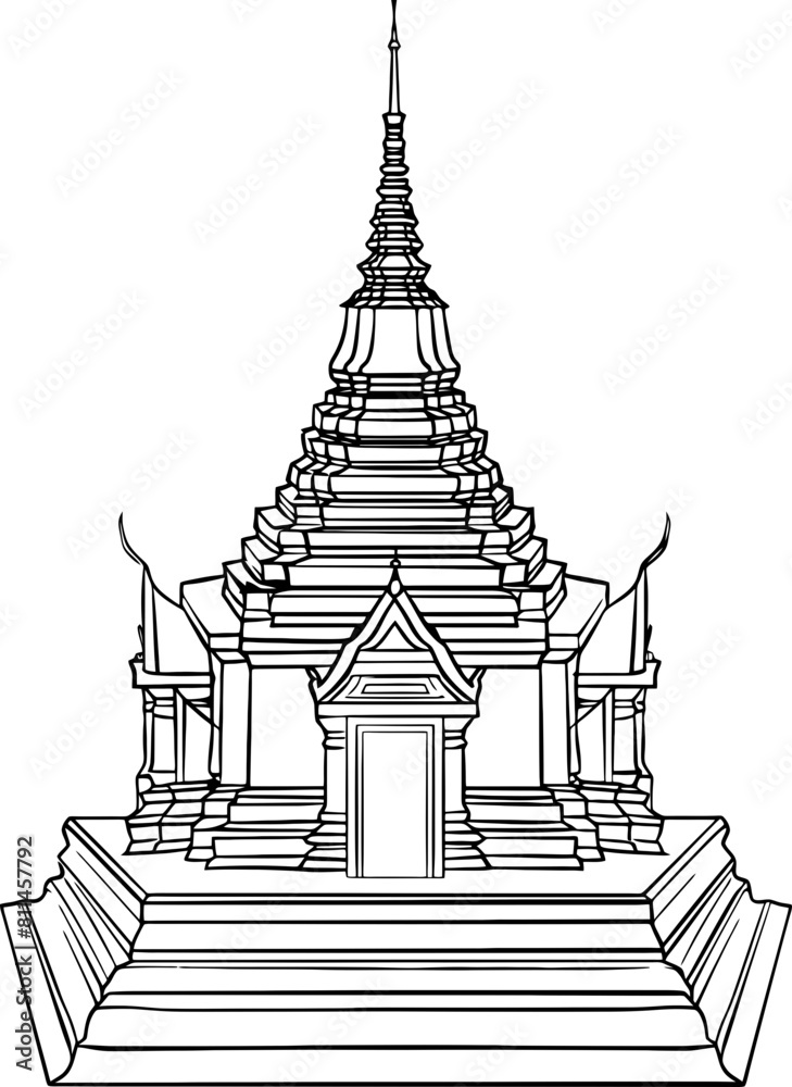 Thai Buddhist Temple Drawing