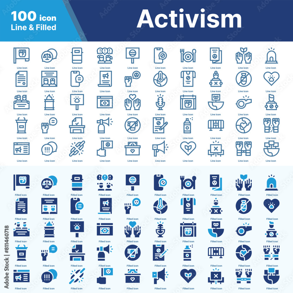 Vetor de Activism line and fill icon pack. Activism line and fill ...