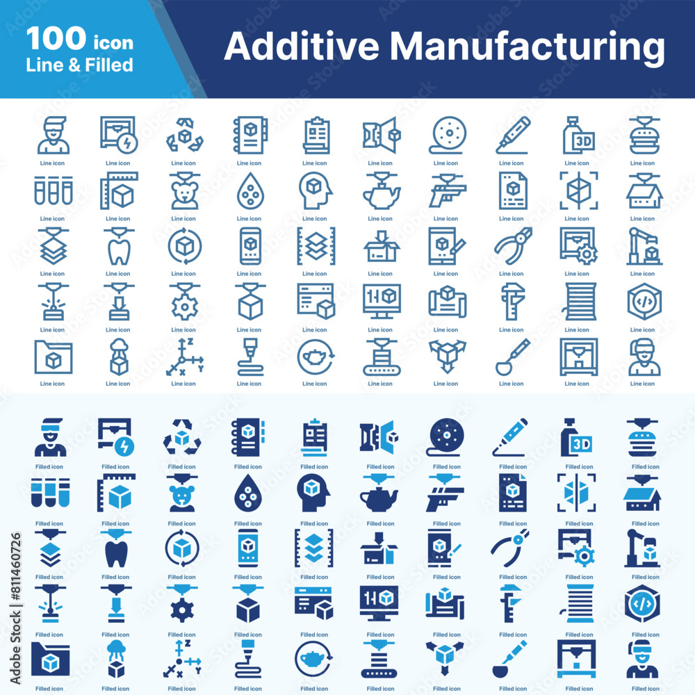 Additive manufacturing line and fill icon pack. Additive manufacturing ...