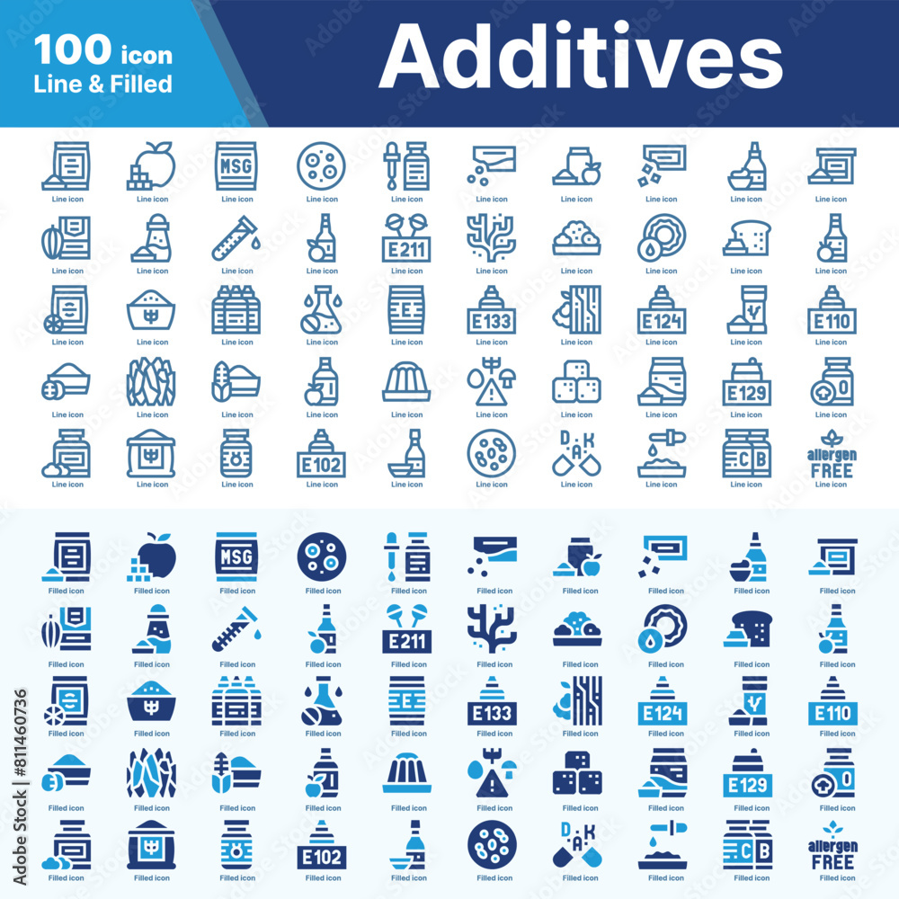 Additives line and fill icon pack. Additives line and fill collection ...