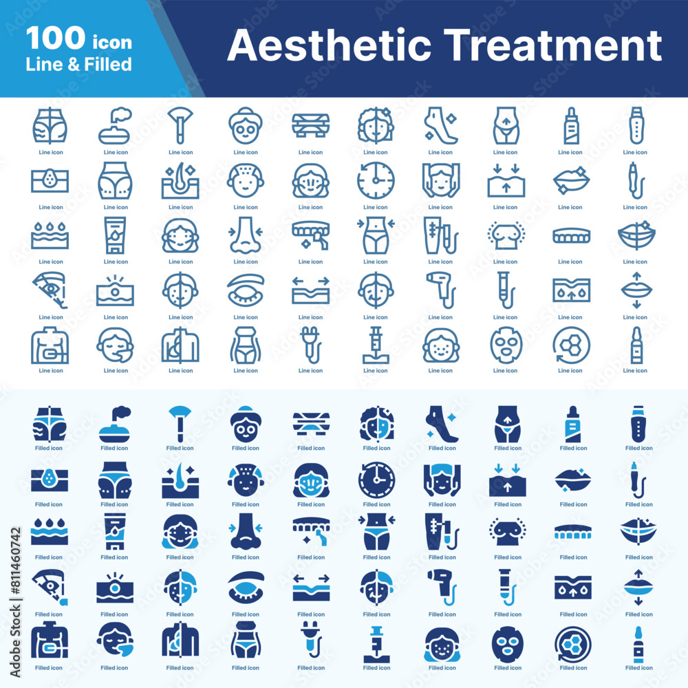 Vetor de Aesthetic Treatment line and fill icon pack. Aesthetic ...