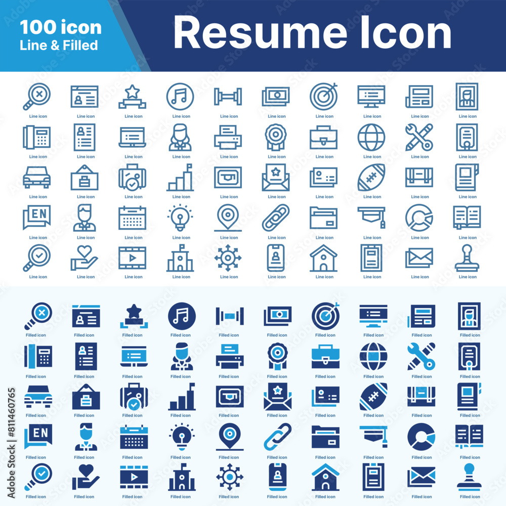 Resume line and fill icon pack. Resume line and fill collection. 100 ...