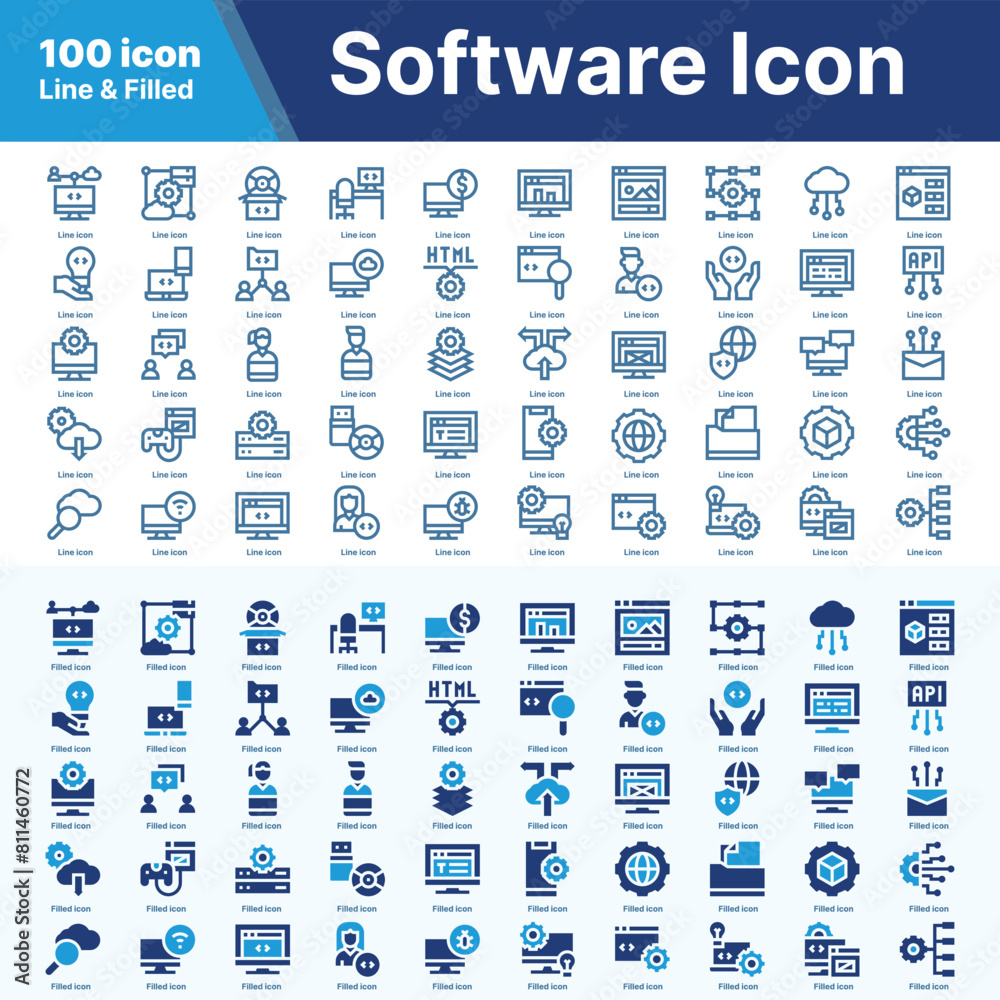 Software line and fill icon pack. Software line and fill collection ...