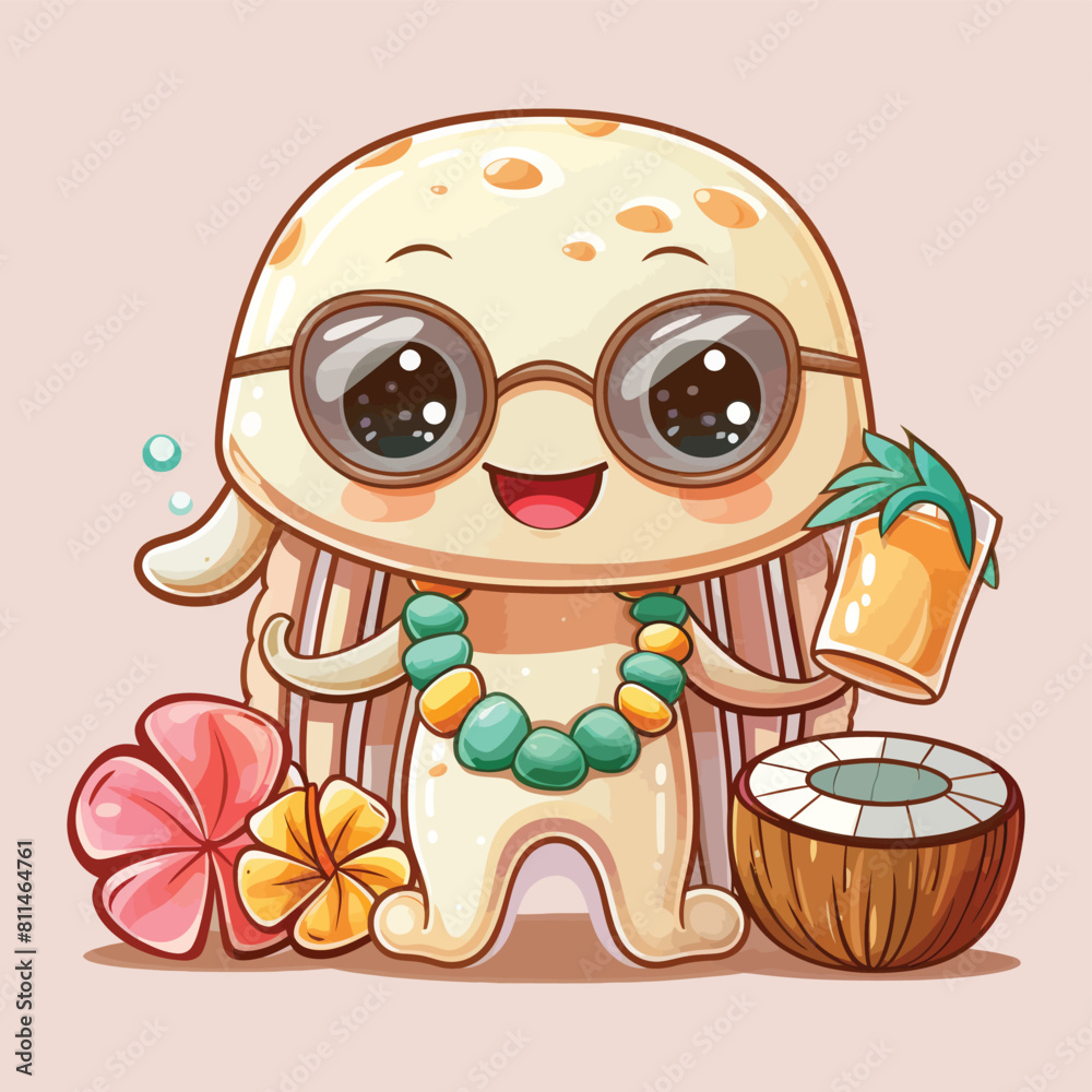Colorful cartoon illustration of a jellyfish in different settings ...