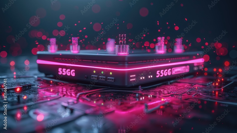 futuristic glowing pink neon 5G router Stock Illustration | Adobe Stock