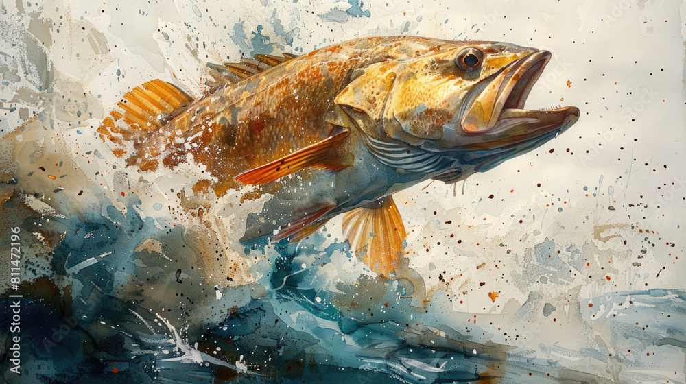 Vibrant grouper fish painting with open mouth perfect for seafood ...