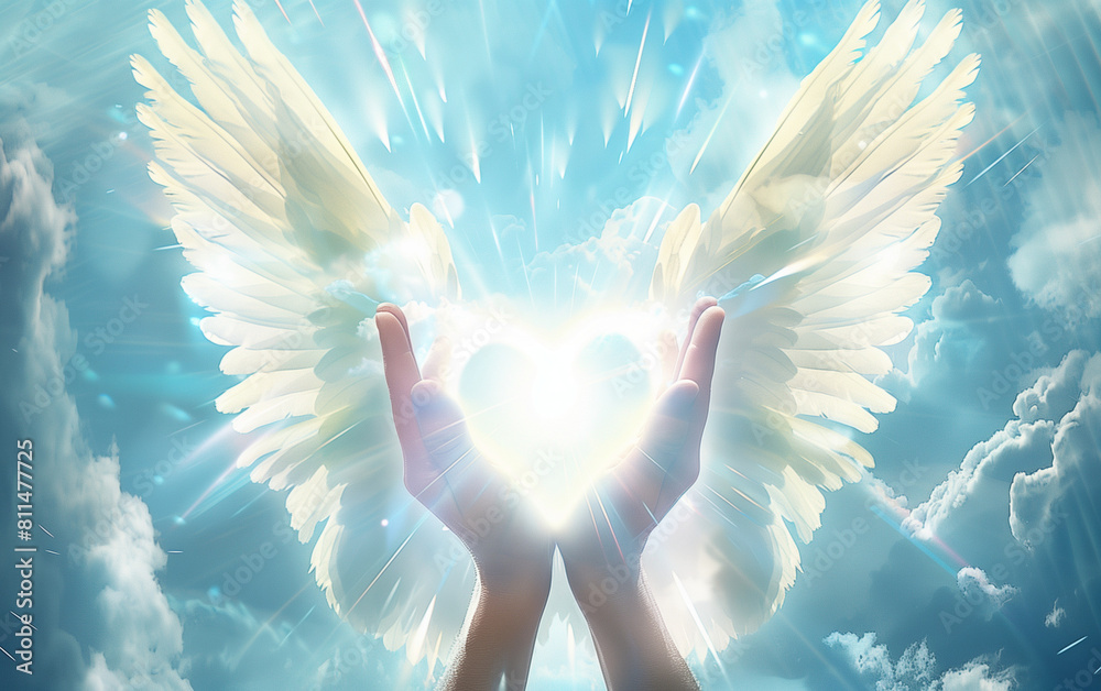 Healing Radiance: A Glowing Heart Held by two hands Embraced by Angel ...