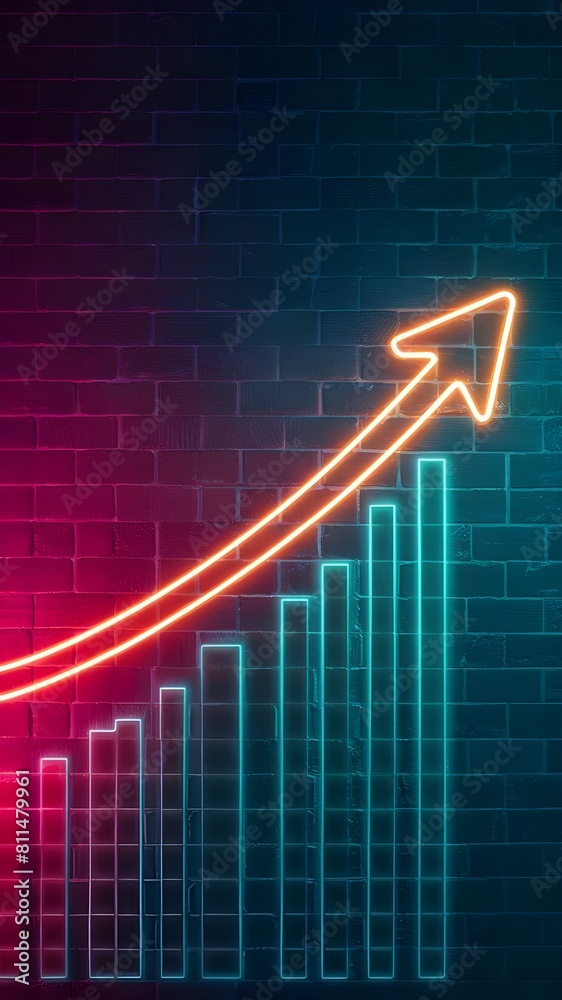 draw a business growth chart with an arrow moving upward with neon ...