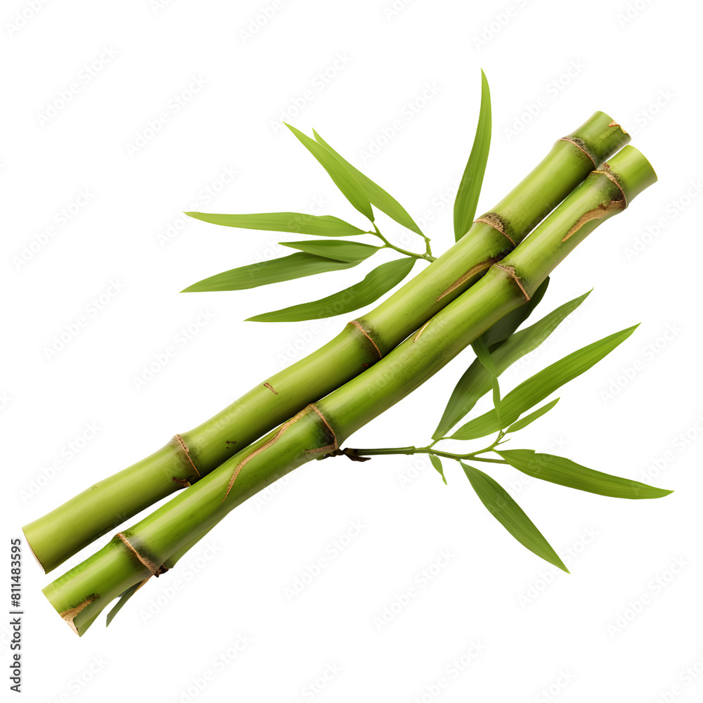 bamboo green sticks with leaves isolated on transparent background ...