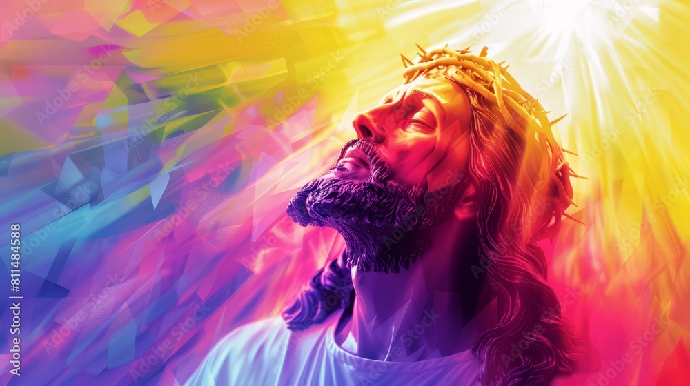 Radiant color gradients emanating from Jesus' figure Stock Illustration ...