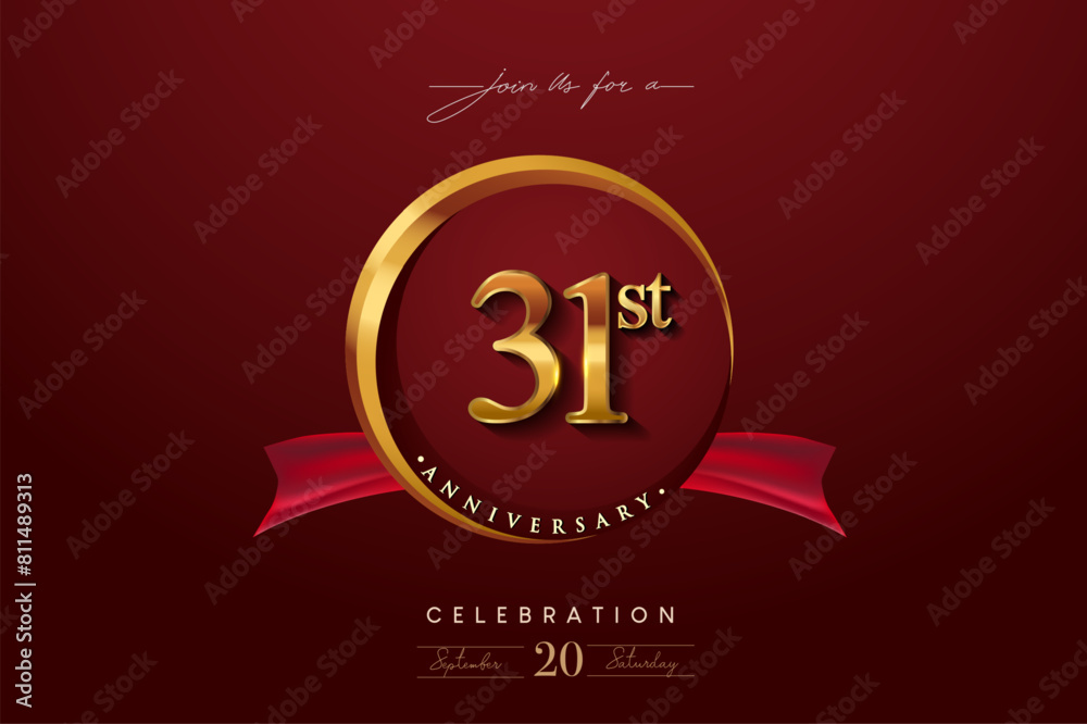31st Anniversary Logo With Golden Ring And Red Ribbon Isolated on ...