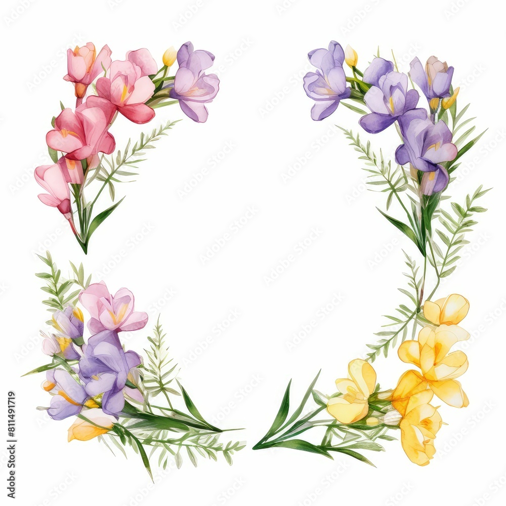 freesia themed frame or border for photos and text. fragrant blooms in ...