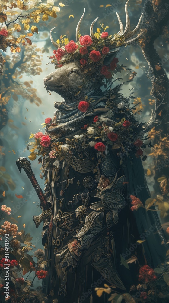 Magic Antler Statue Forest Digital Art Wallpaper Contemporary Vertical ...