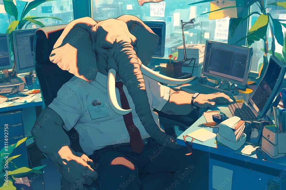 cartoon illustration, an office boss elephant Stock Illustration ...