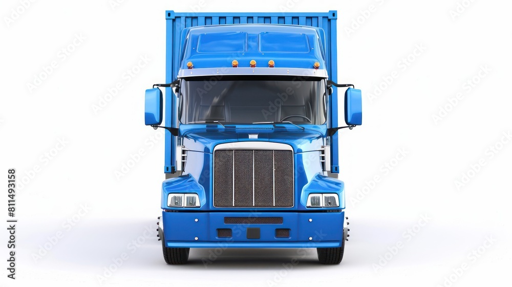 no brand name blue container truck accident side view, white background ...