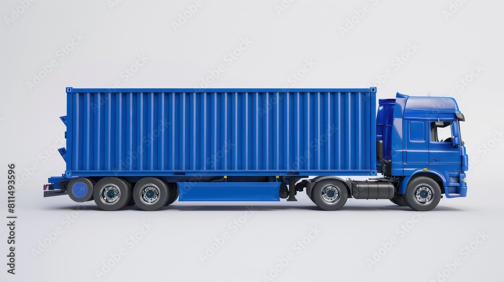 no brand name blue container truck side view, white background, photo ...