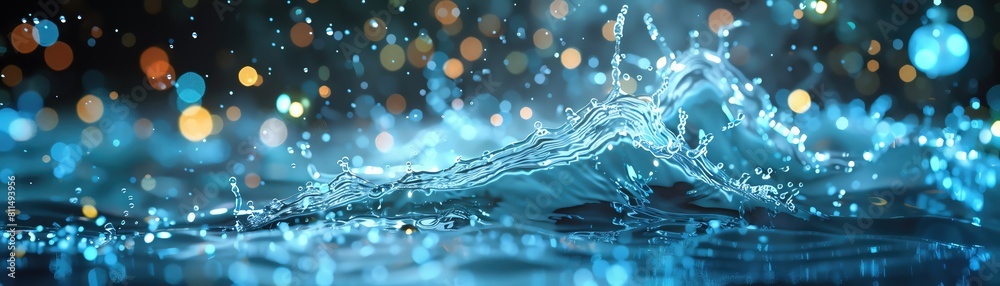 Digital water splash effect in a virtual reality space with floating ...