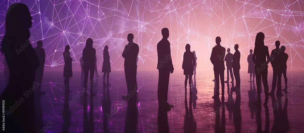Abstract Social Connections: Silhouettes Of Business People Standing In ...