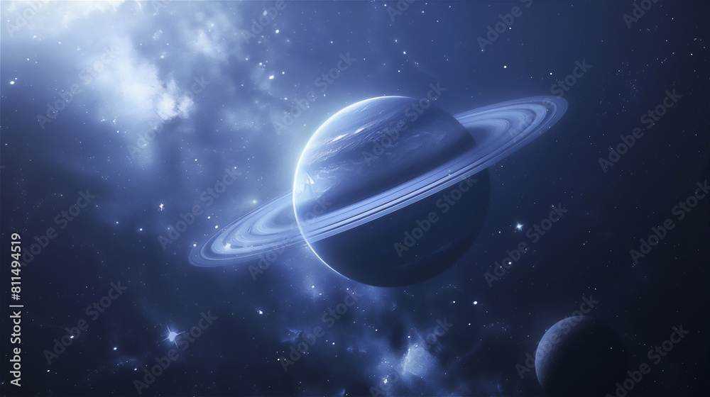 Blue Planet with ring in universe with realistic illustration. Uranus ...
