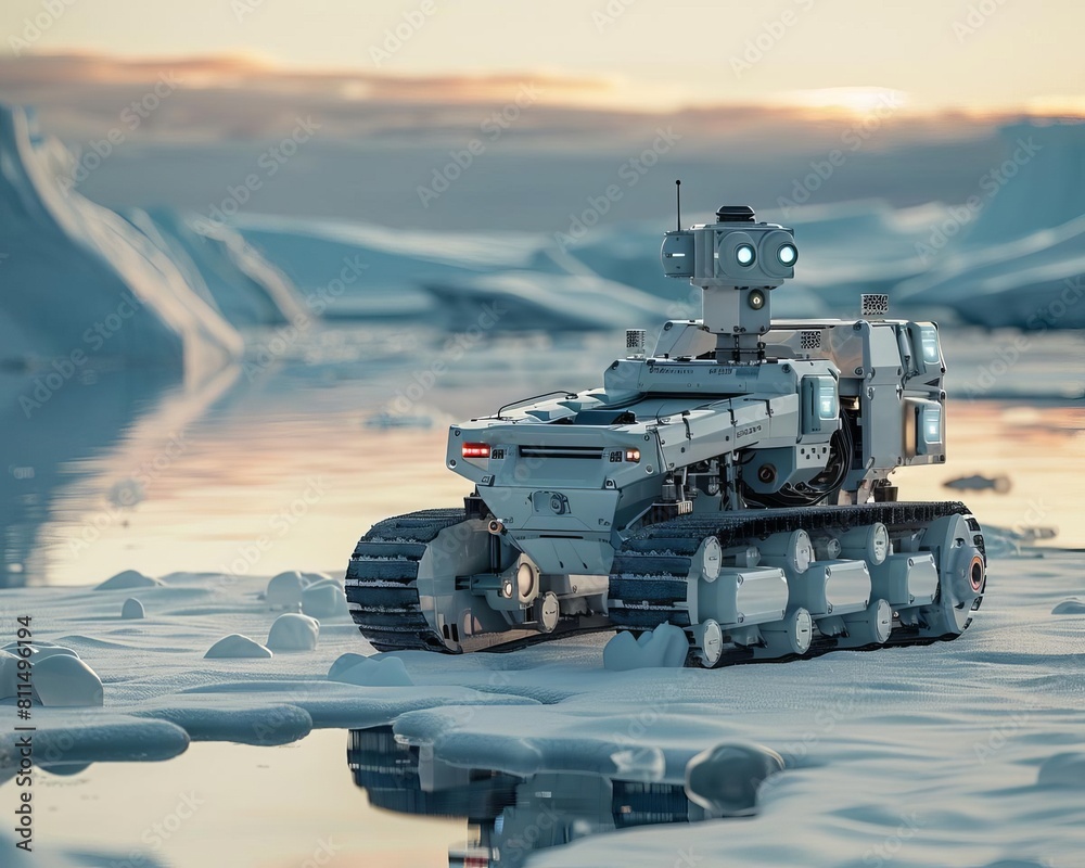 A robot exploring the Arctic and collecting data on melting ice caps ...