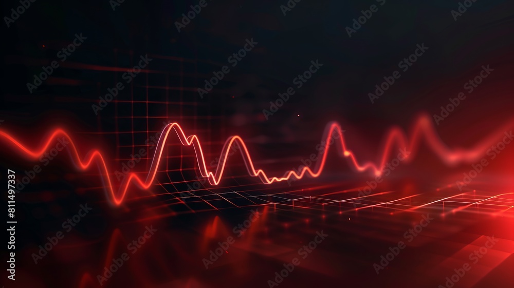 Red glowing EKG graph shows heart rate going up and down. Stock ...