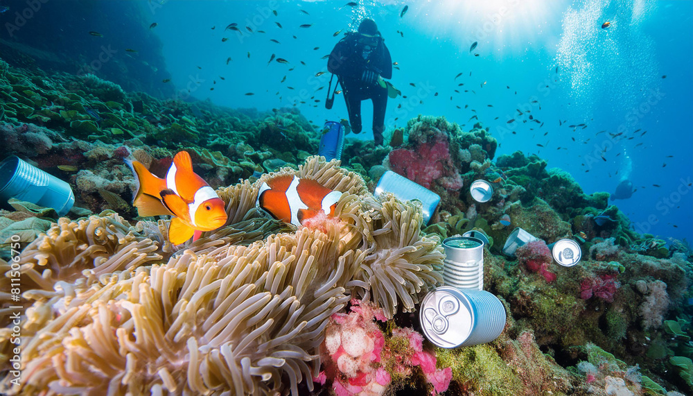 Image of under the sea and coral reefs with clownfish filled with ...
