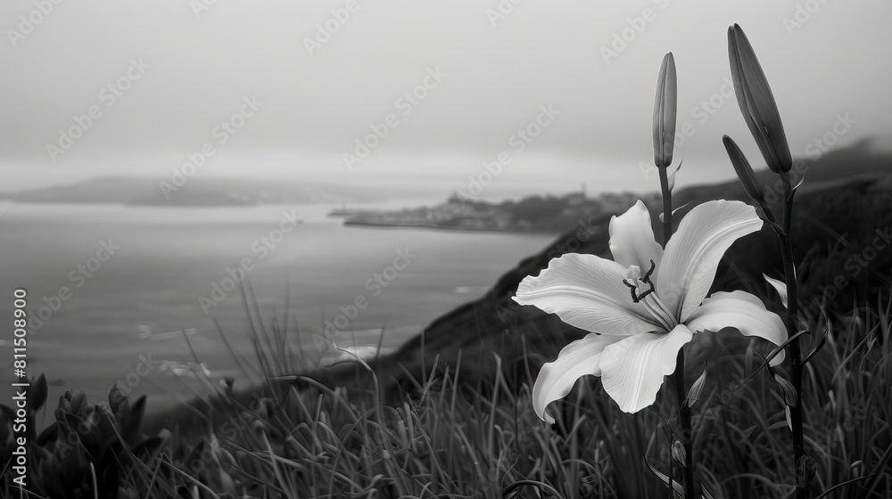 Alcatraz flower in black and white, Alcatraz en blanco y negro Stock ...