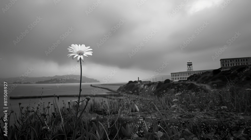 Alcatraz flower in black and white, Alcatraz en blanco y negro Stock ...
