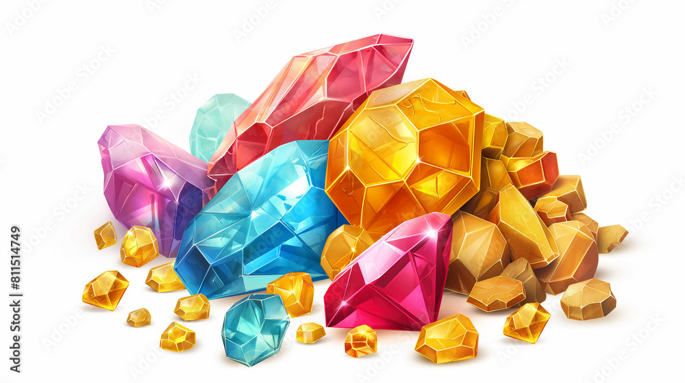 Cartoon vector pile of gold and gems isolation over white background ...