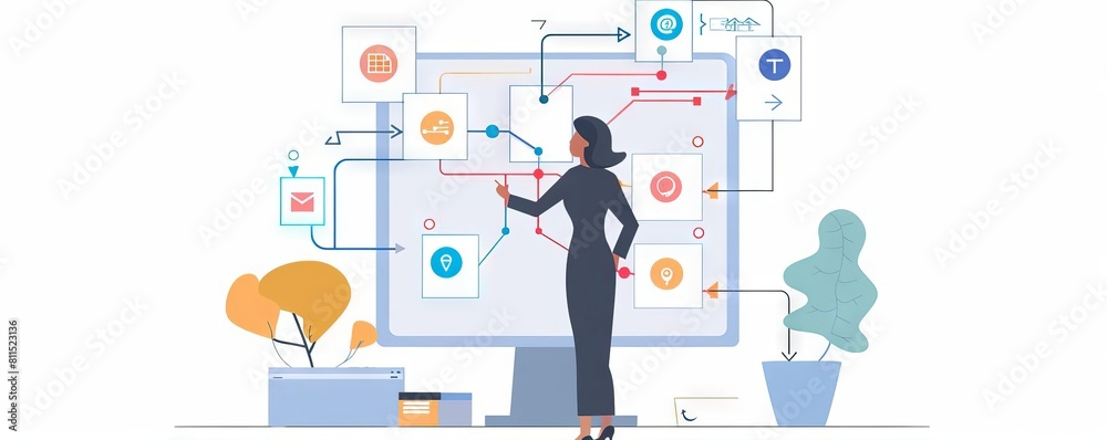 A project coordinator managing multiple teams via a complex flowchart ...