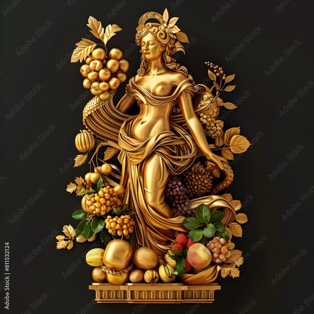D of a Golden Goddess Statue Radiating Abundance with Cornucopia Stock ...
