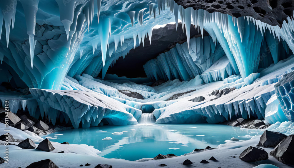 cave ice waterfalls blue glacial glacier iceland crystal abstract ...
