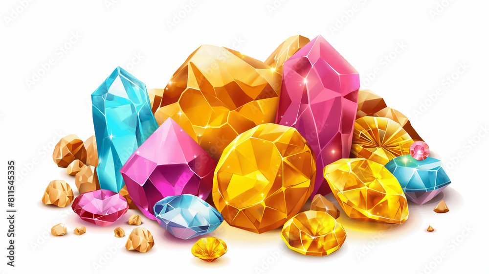 Cartoon vector pile of gold and gems isolation over white background ...