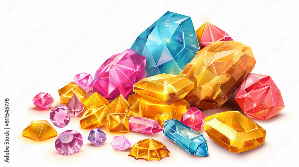 Cartoon vector pile of gold and gems isolation over white background ...