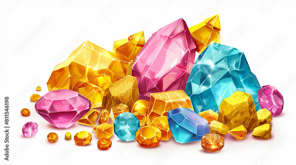 Cartoon vector pile of gold and gems isolation over white background ...