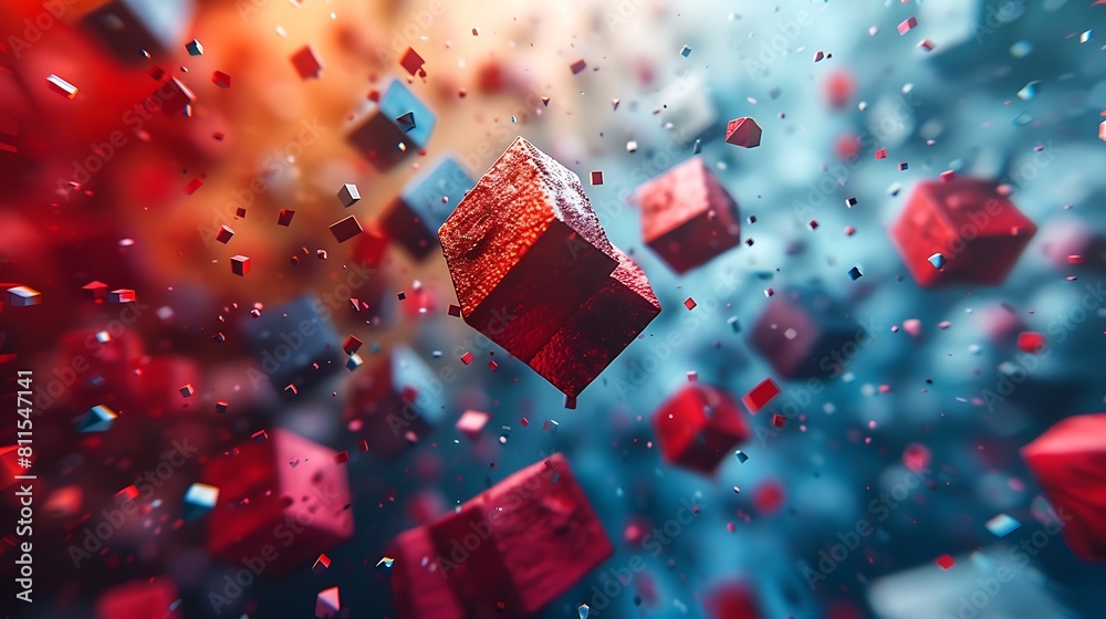 Floating 3D shapes in patriotic colors that assemble and disassemble ...