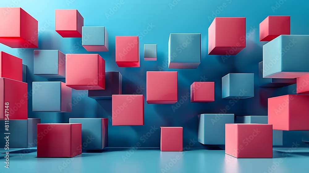 Floating 3D shapes in patriotic colors that assemble and disassemble ...