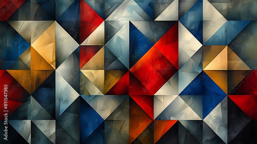 Geometric blocks forming the US flag, cubist-style abstract with sharp ...