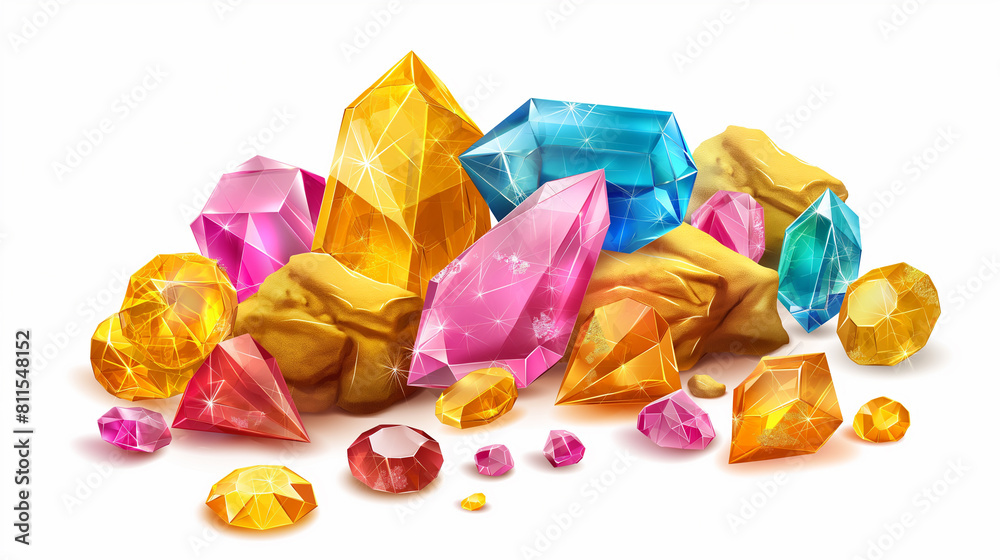 Cartoon vector pile of gold and gems isolation over white background ...