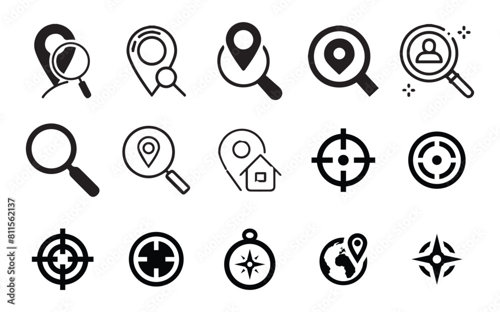 set location black icon. Map pointer icon. Location,Contact pin, gps ...