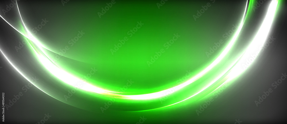 A mesmerizing neon green and electric blue wave flows on a sleek black ...