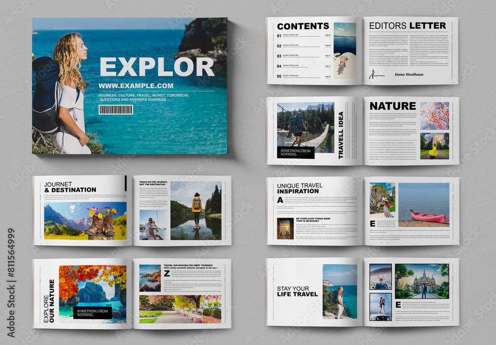 Travel Magazine Layout Landscape Stock Template | Adobe Stock