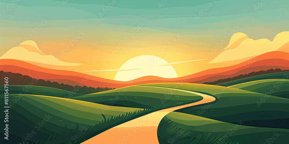 Cartoon style winding path, leading line pathway through beautiful ...