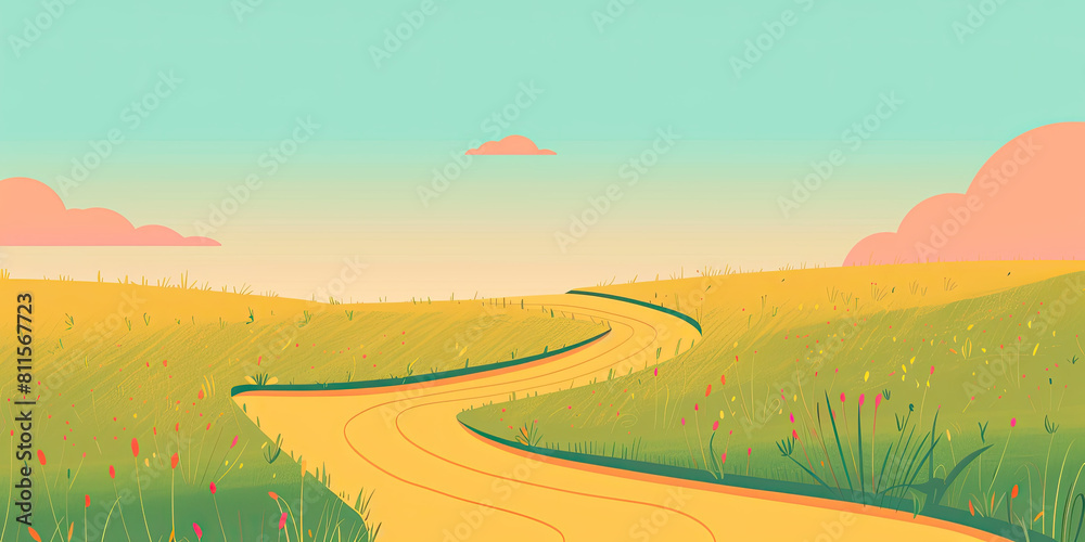 Cartoon style winding path, leading line pathway through beautiful ...