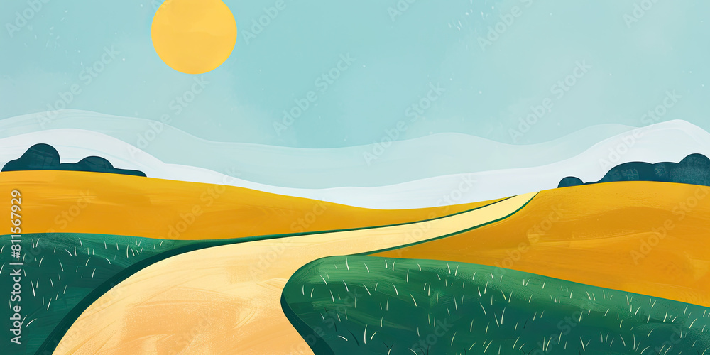 Cartoon style winding path, leading line pathway through beautiful ...