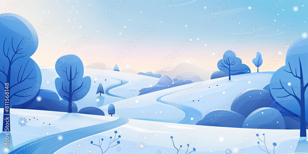 Winter cartoon landscape, snowing scene illustration winding path ...
