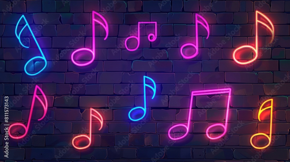 Neon lines musical notes emblem on a dark backdrop. Sleek and modern ...
